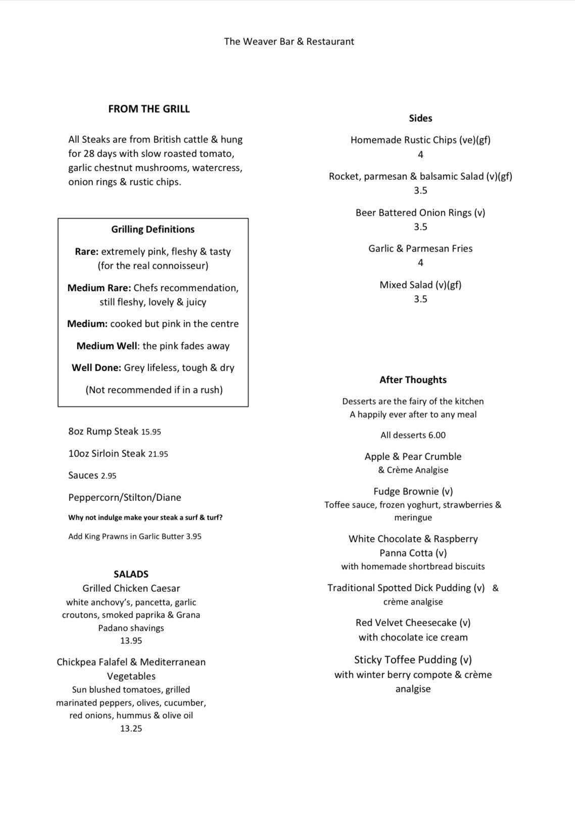 Menu at The Weaver pub & bar, Macclesfield