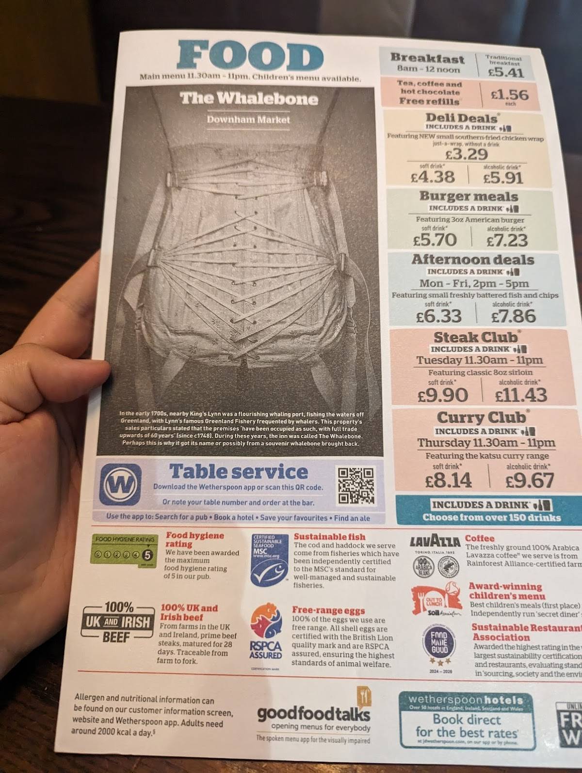Menu at The Whalebone - JD Wetherspoon pub & bar, Downham Market, 58-64 ...