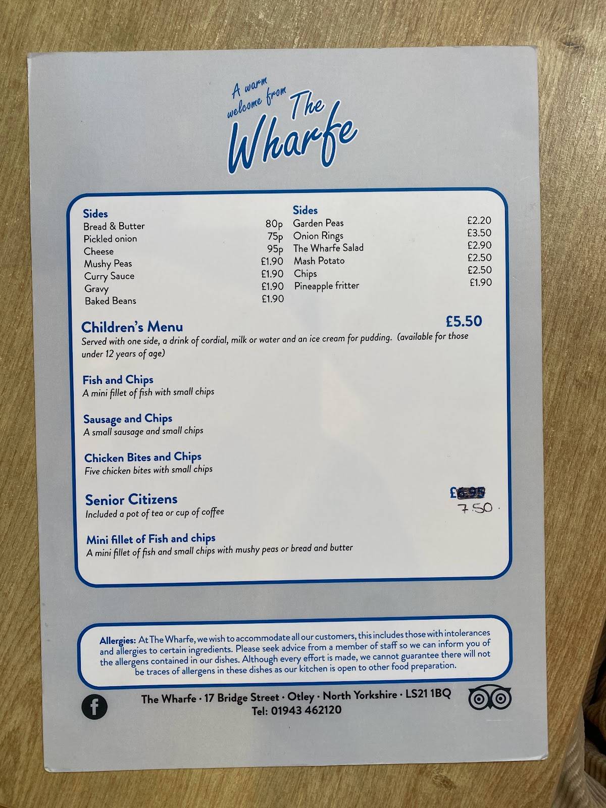 Menu at The Wharfe Fish & Chip Restaurant, Otley