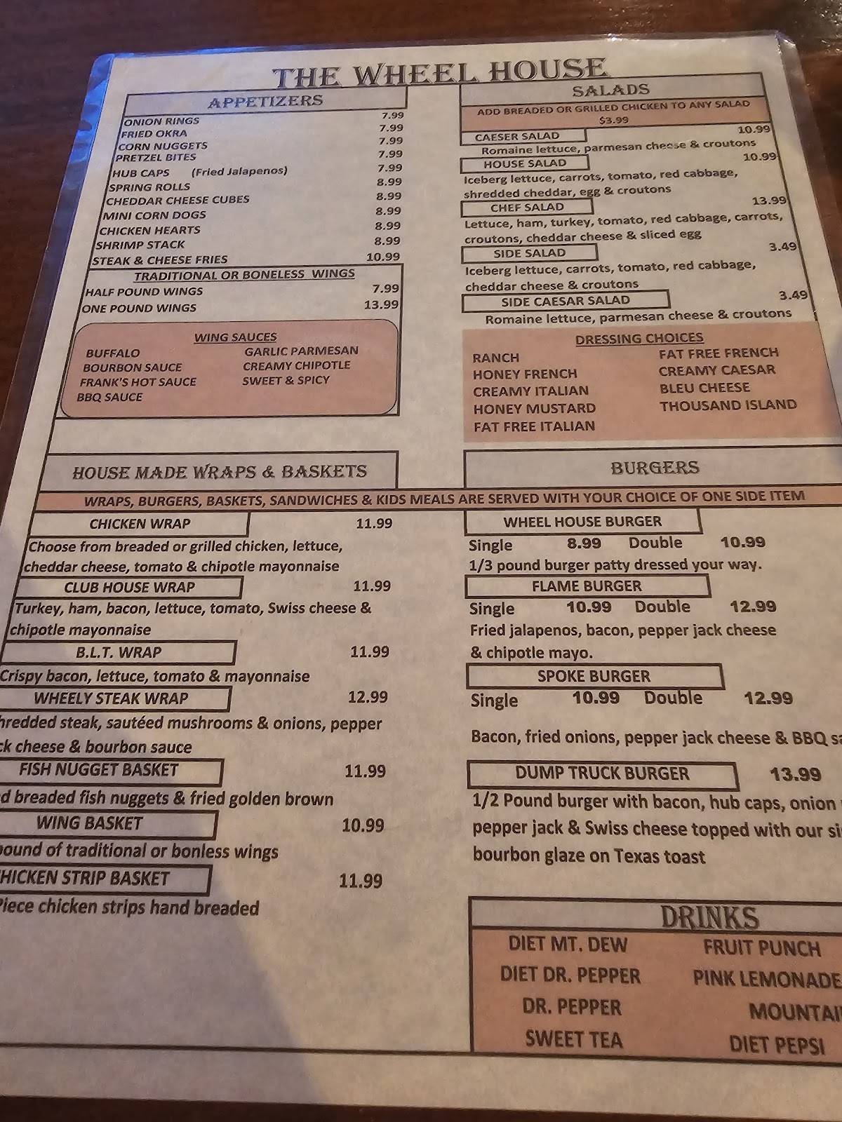 Menu at The Wheel House restaurant, Poseyville