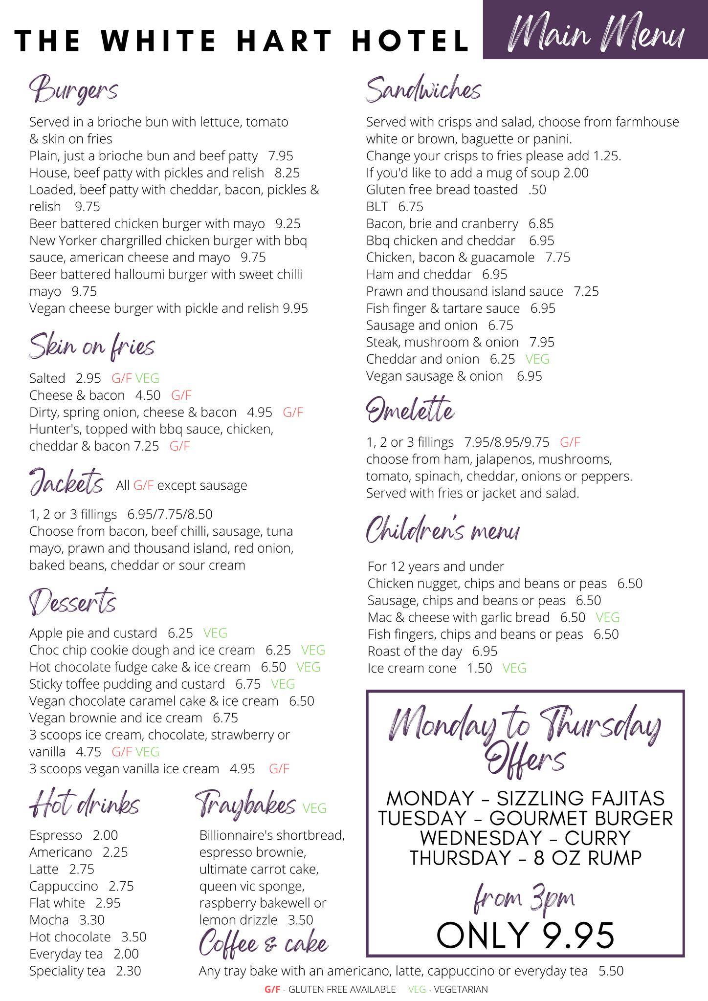 Menu at The White Hart Hotel pub & bar, Witham