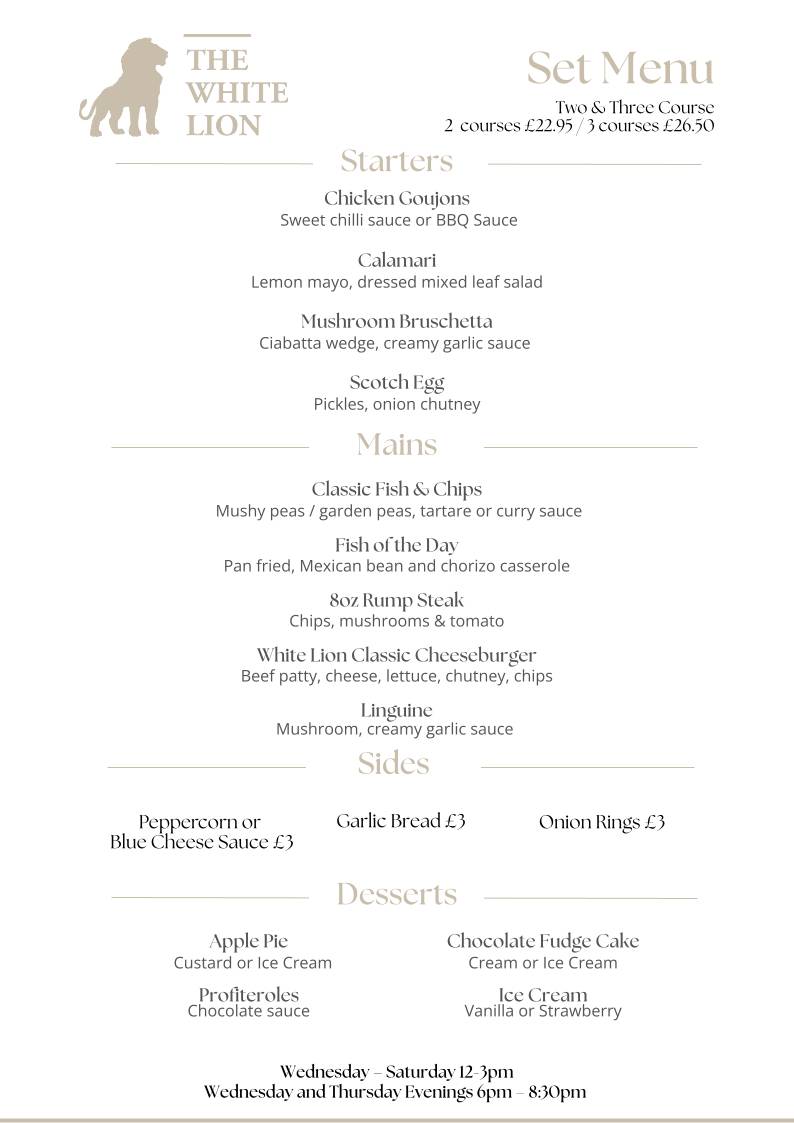 Menu at The White Lion pub & bar, Ystradowen