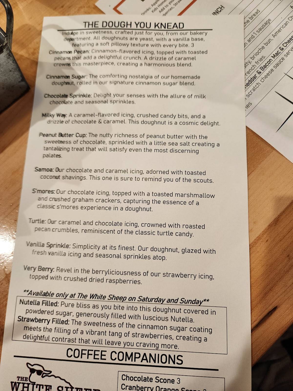 Menu at The White Sheep restaurant, Orland Park
