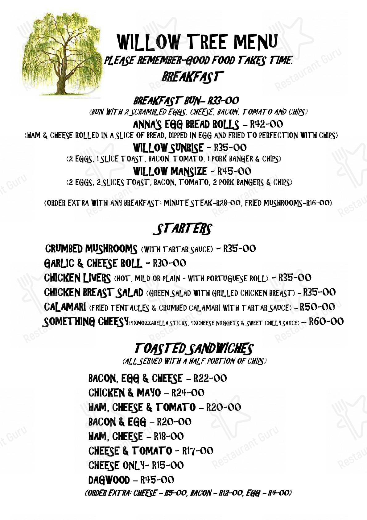 Menu at The Willow Tree Pub & Grill, Akasia