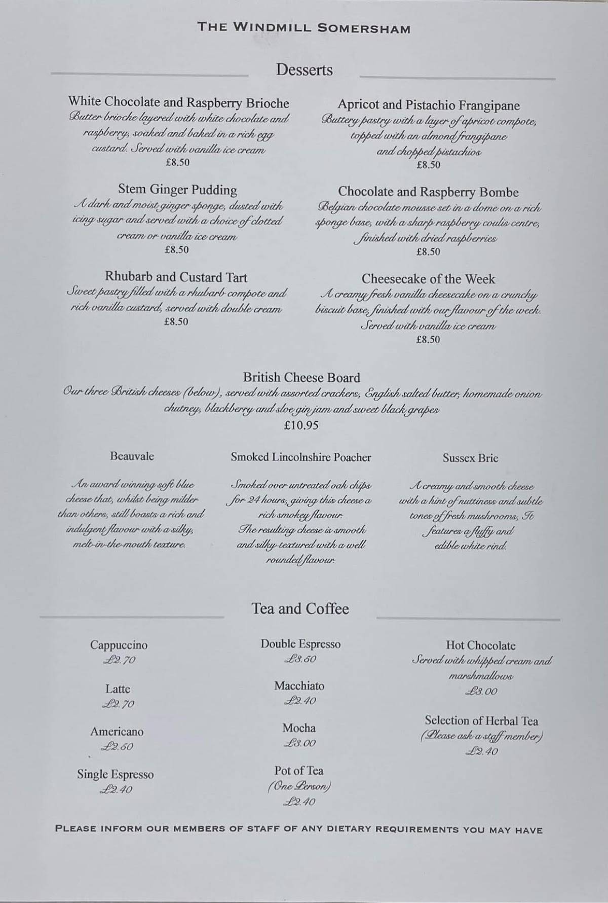 Menu at The Windmill pub & bar, Bluntisham, St Ives Rd