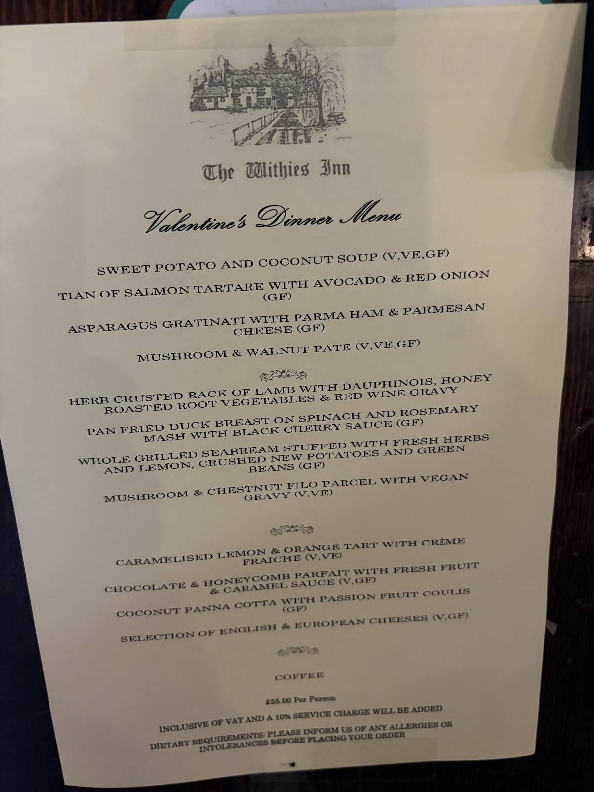 Menu at The Withies Inn pub & bar, Guildford