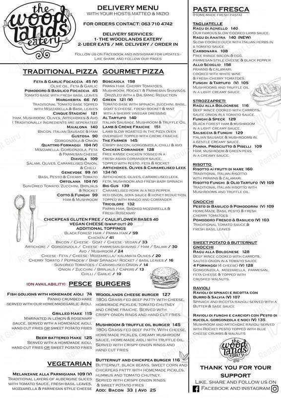 Menu at The Woodlands Eatery restaurant, Cape Town, 8 Breda St