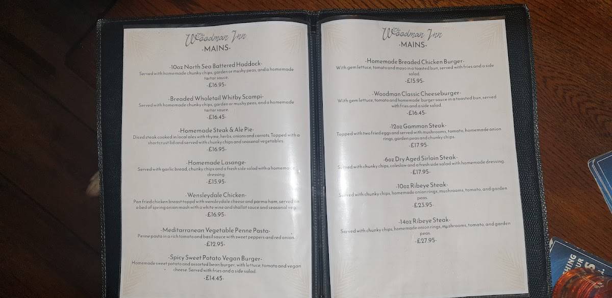 Menu at The Woodman Inn pub & bar, Burneston, Manor House Walk