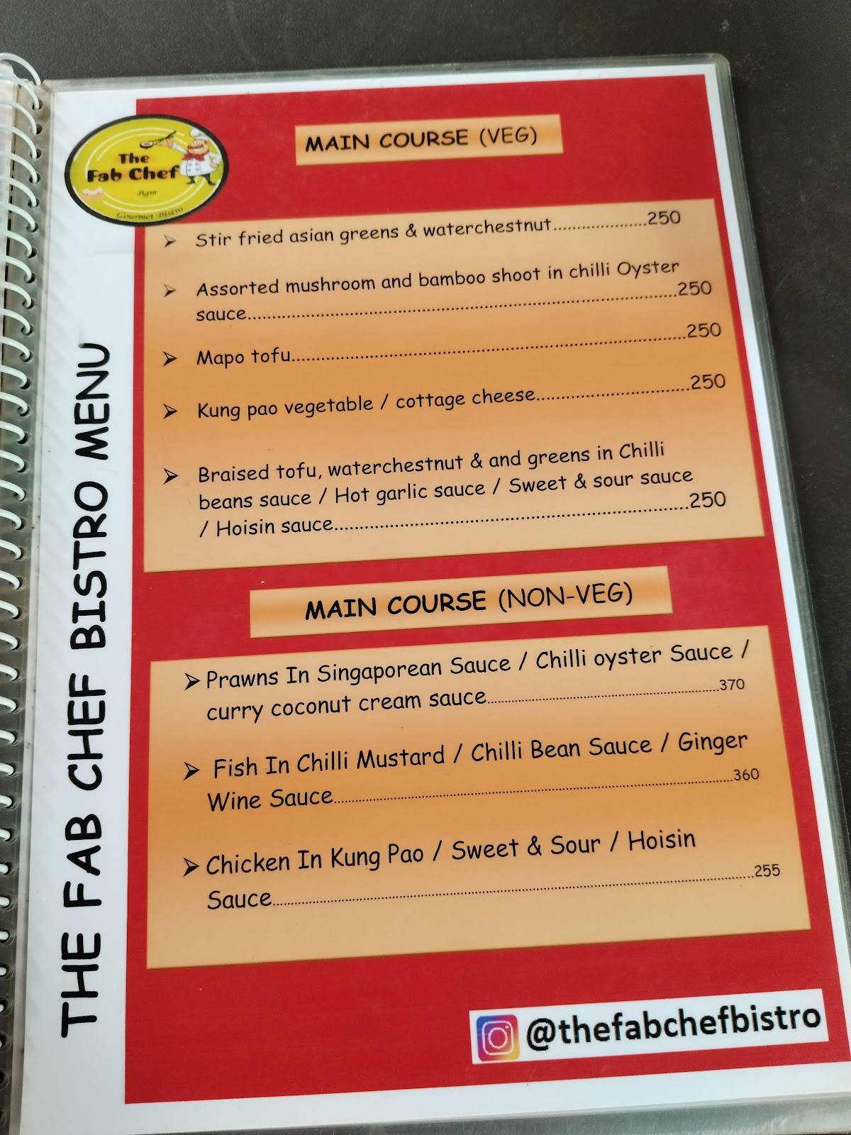 Menu at The fab chef bistro, Belgaum