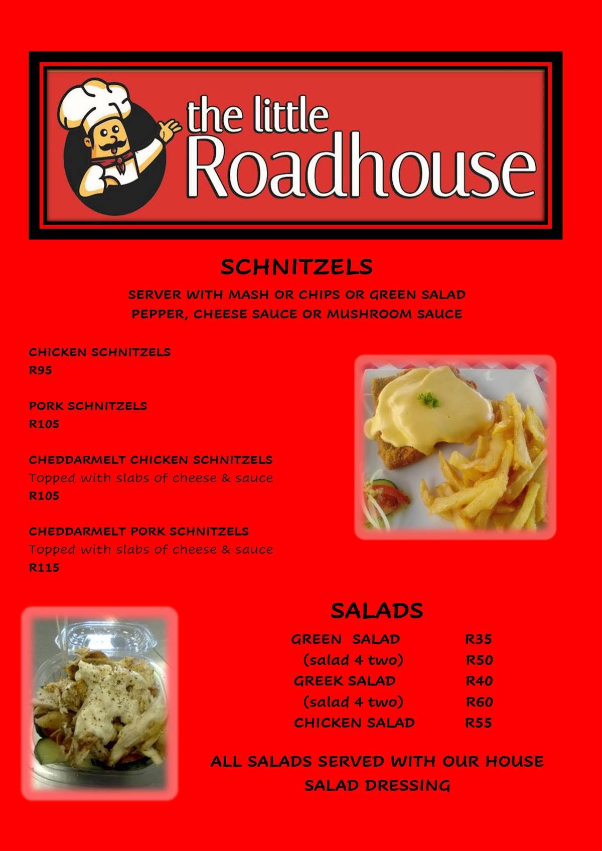 Menu at The Little Roadhouse restaurant, Magaliesburg