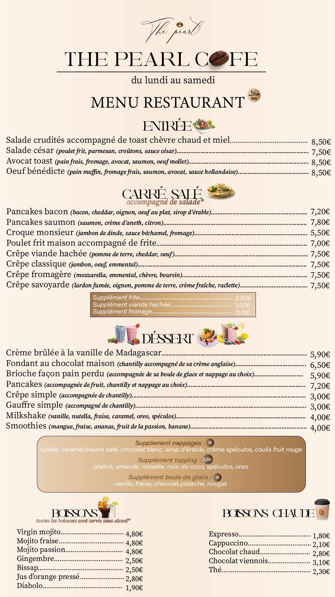 Menu at The pearl café, Troyes