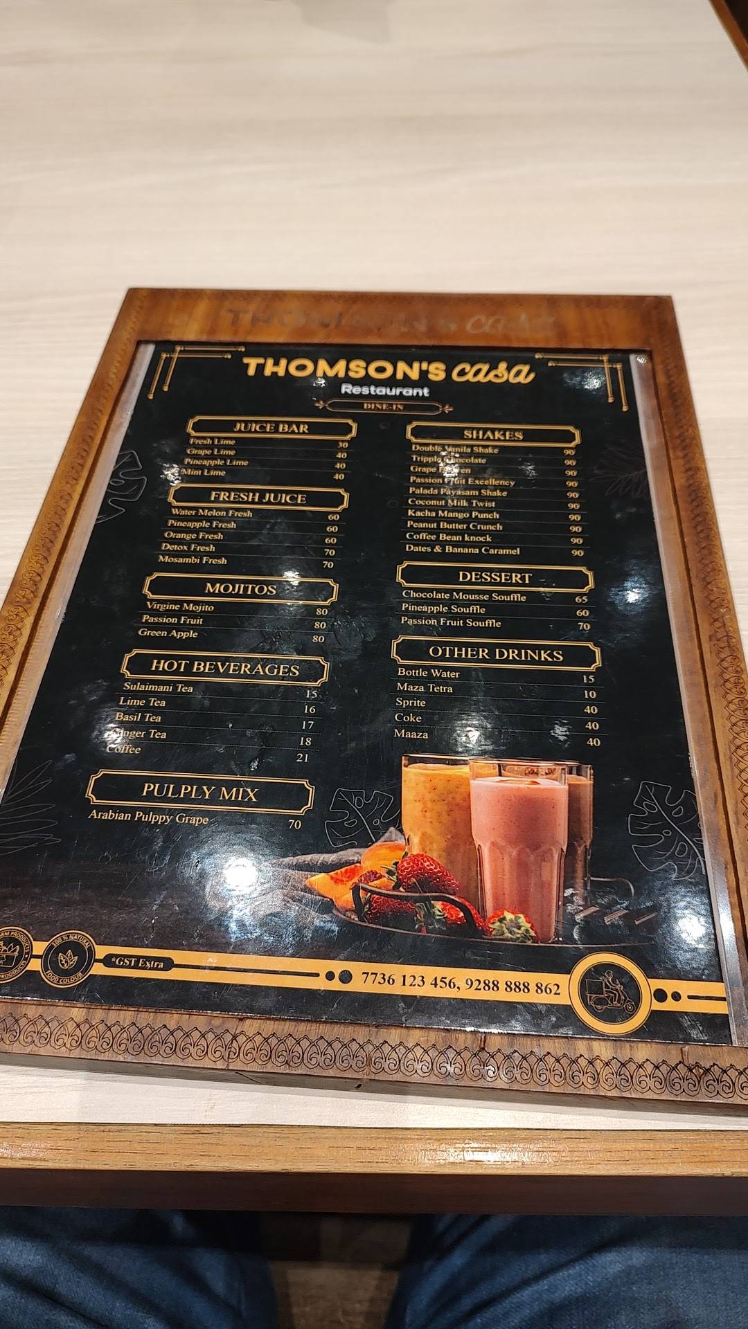 Menu at Thomson's Casa, Thrissur