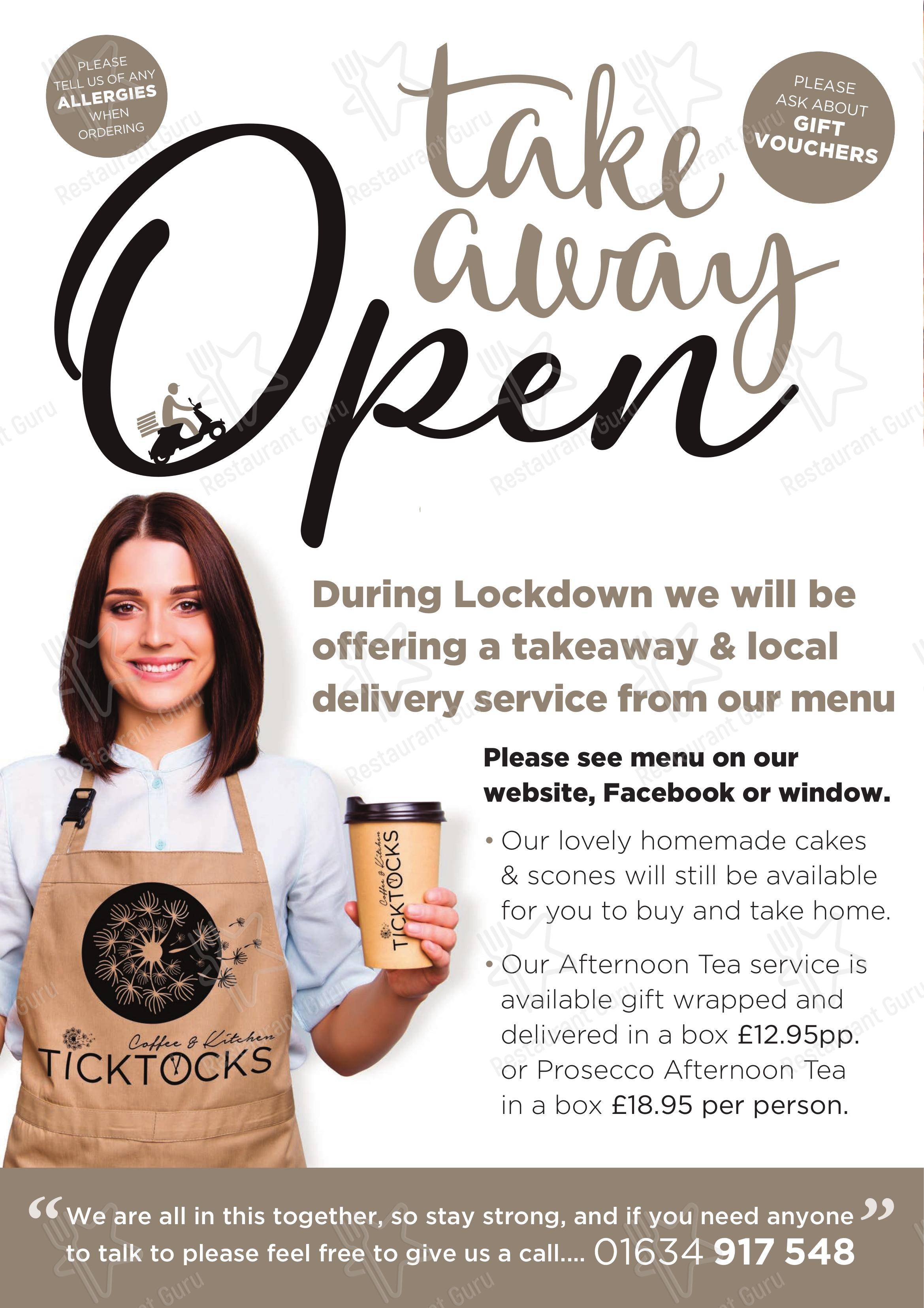 Menu at TickTocks cafe, Rainham