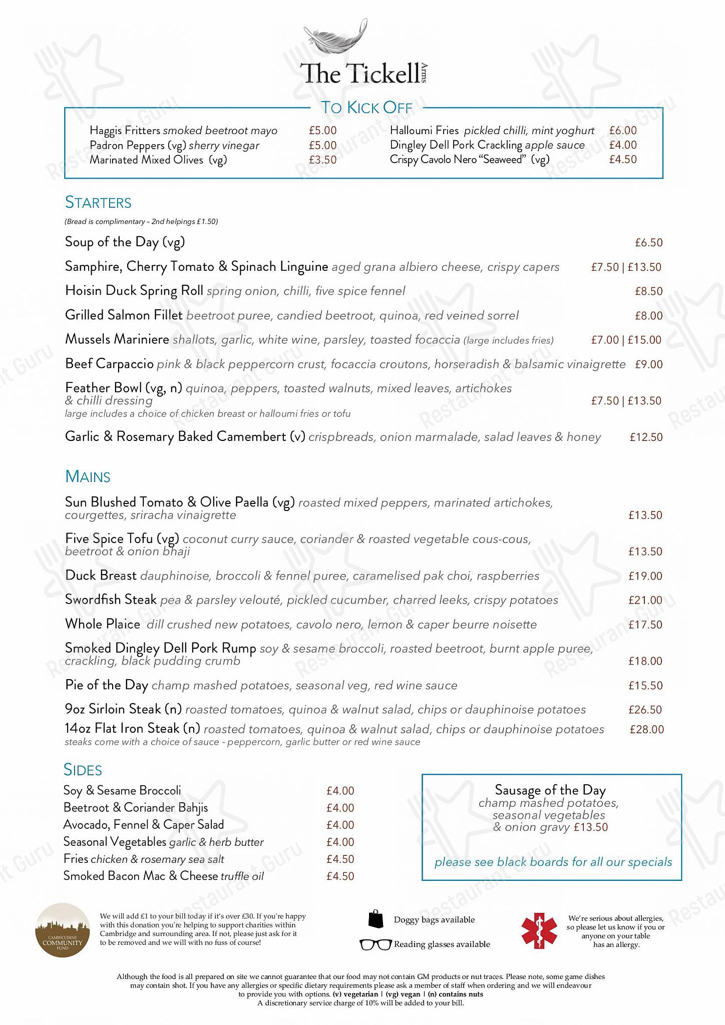 Menu at The Tickell Arms pub & bar, Whittlesford