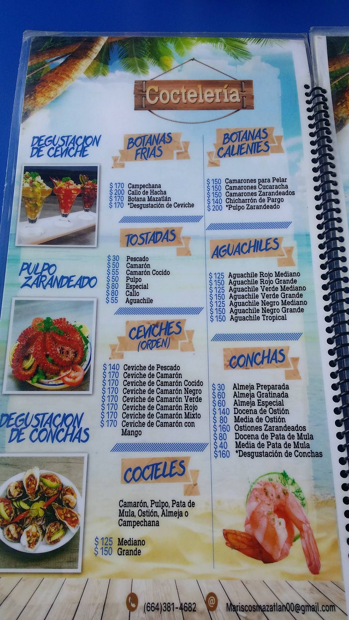Carta de Restaurante Mariscos Mazatlán, Tijuana, Bulevar Simon Bolivar 113