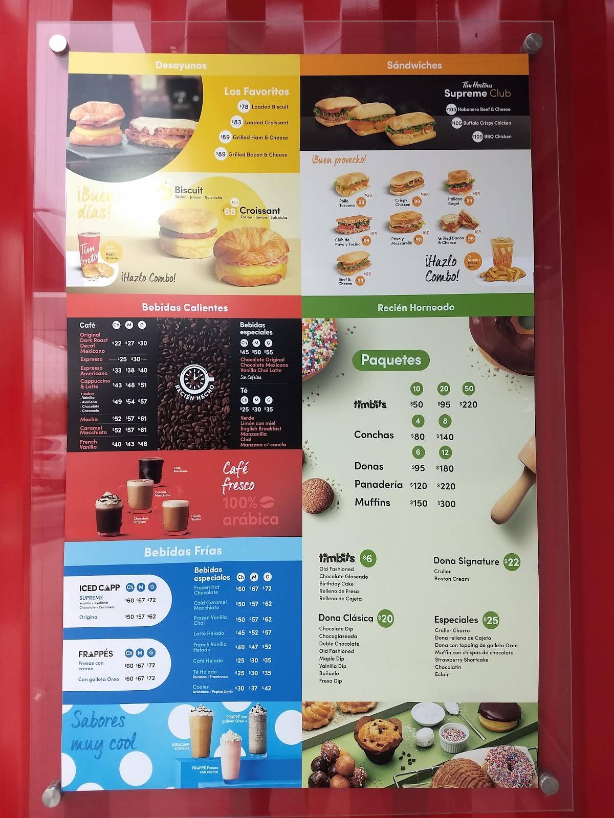 Carta del café Tim Hortons Miguel del la Madrid, Guadalupe, Autop ...