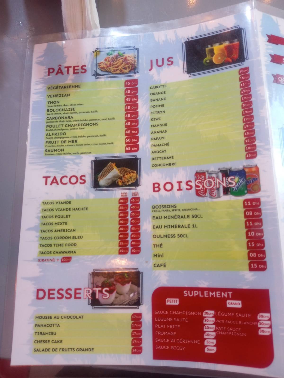 Menu at Time Food restaurant, Casablanca, 11 Rue Allal Ben Ahmed Amkik