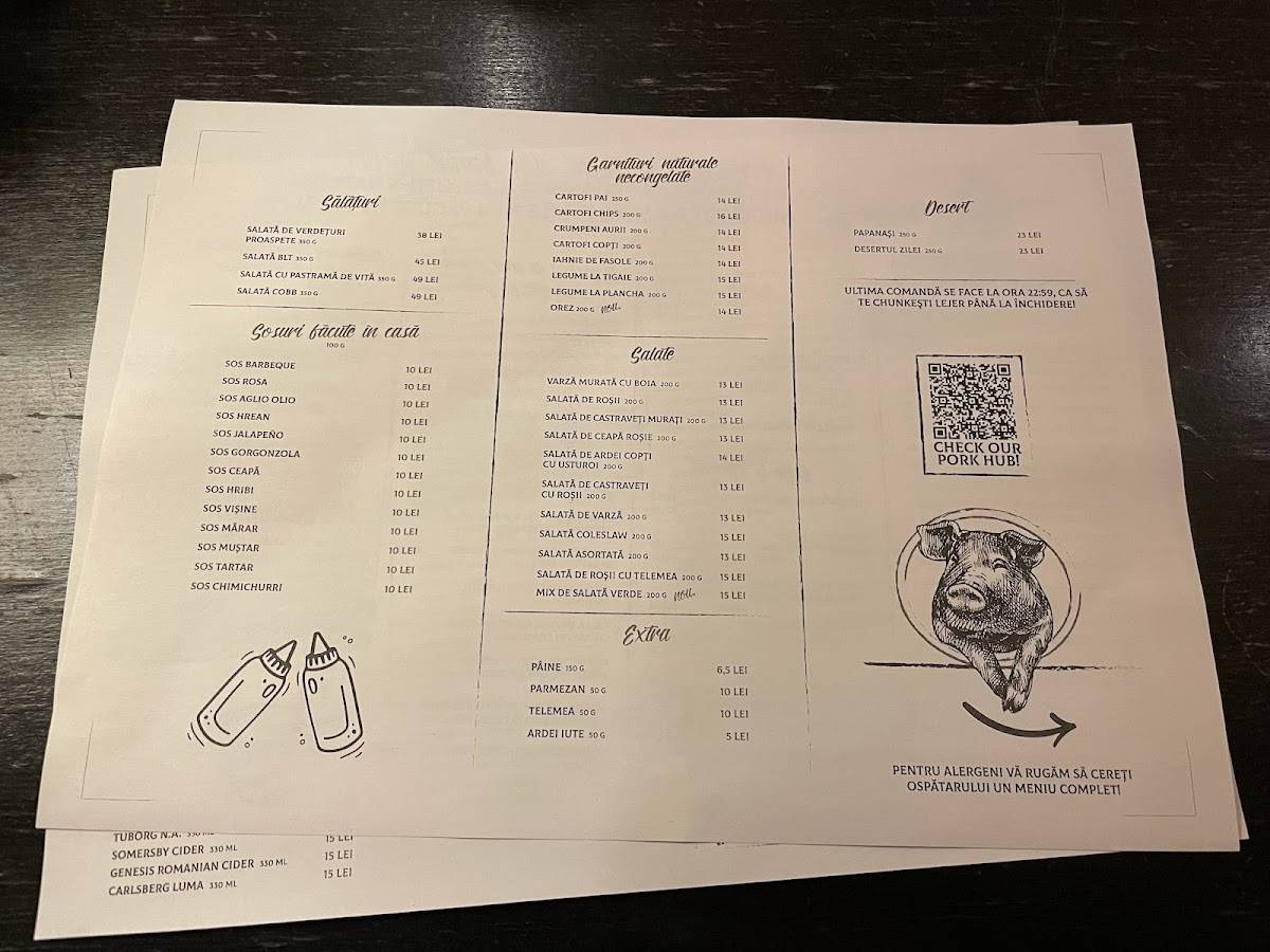 Menu at The Scotland Yard, Timișoara