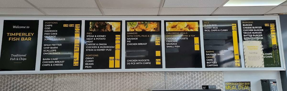 Menu at Timperley Fish Bar, Timperley