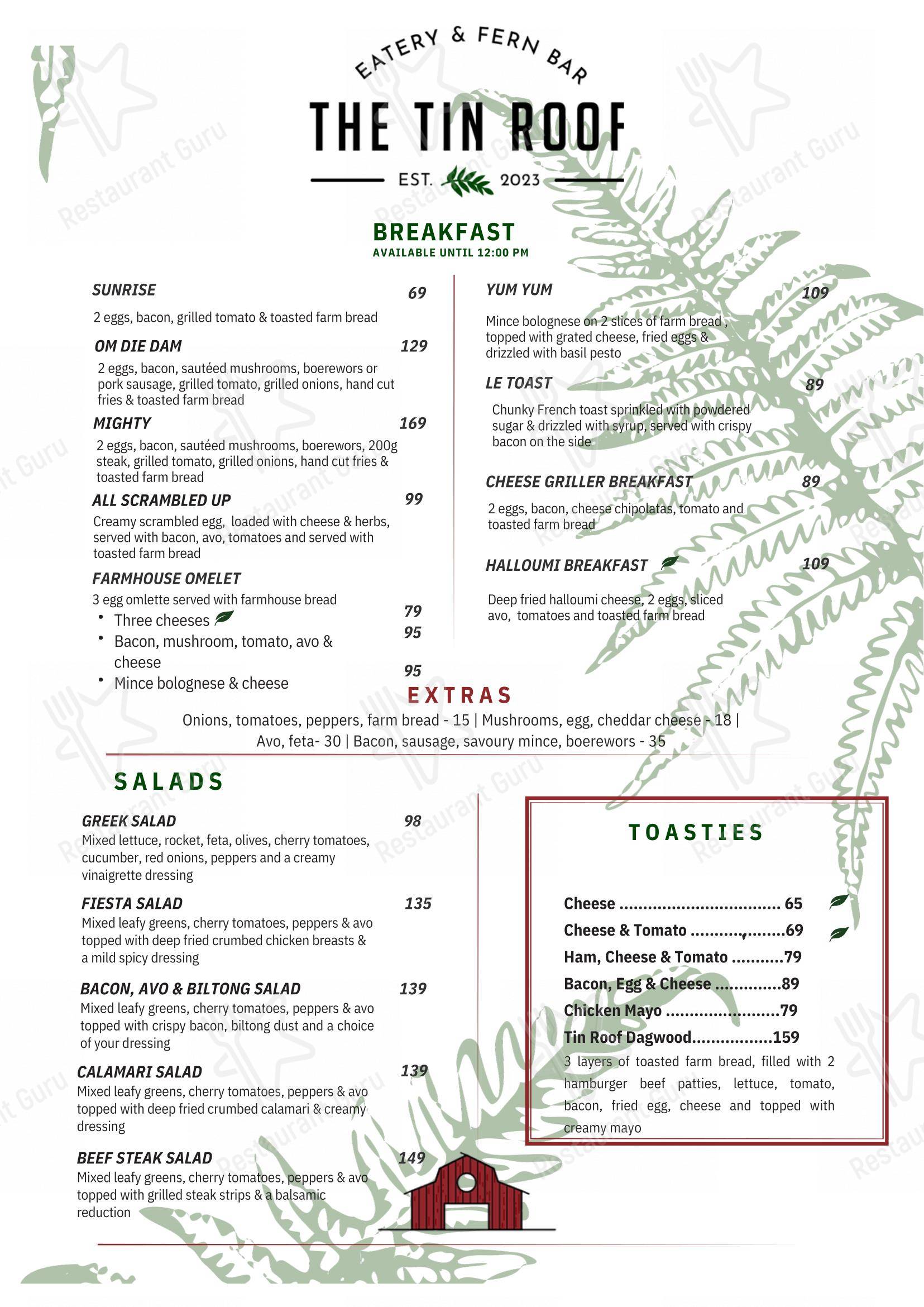 Menu at Tin Roof Restaurant / Eatery, Hartbeespoort