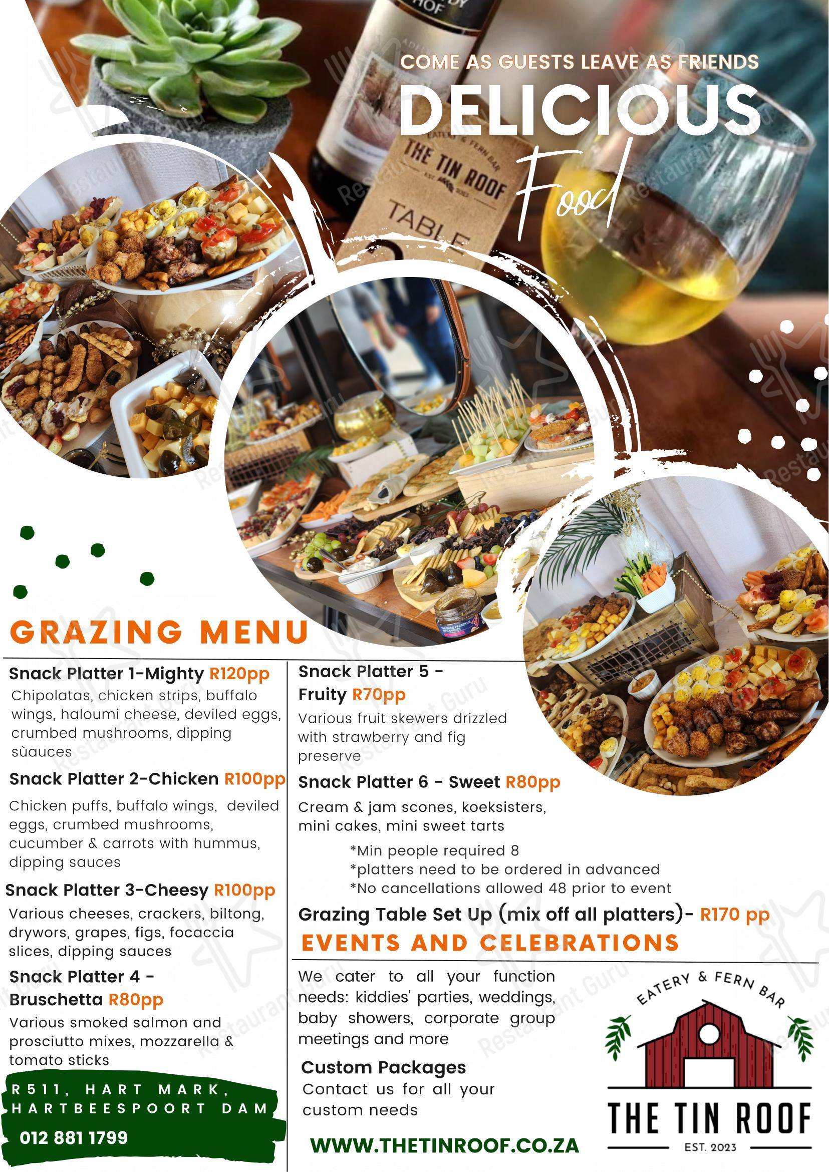 Menu at Tin Roof Restaurant / Eatery, Hartbeespoort