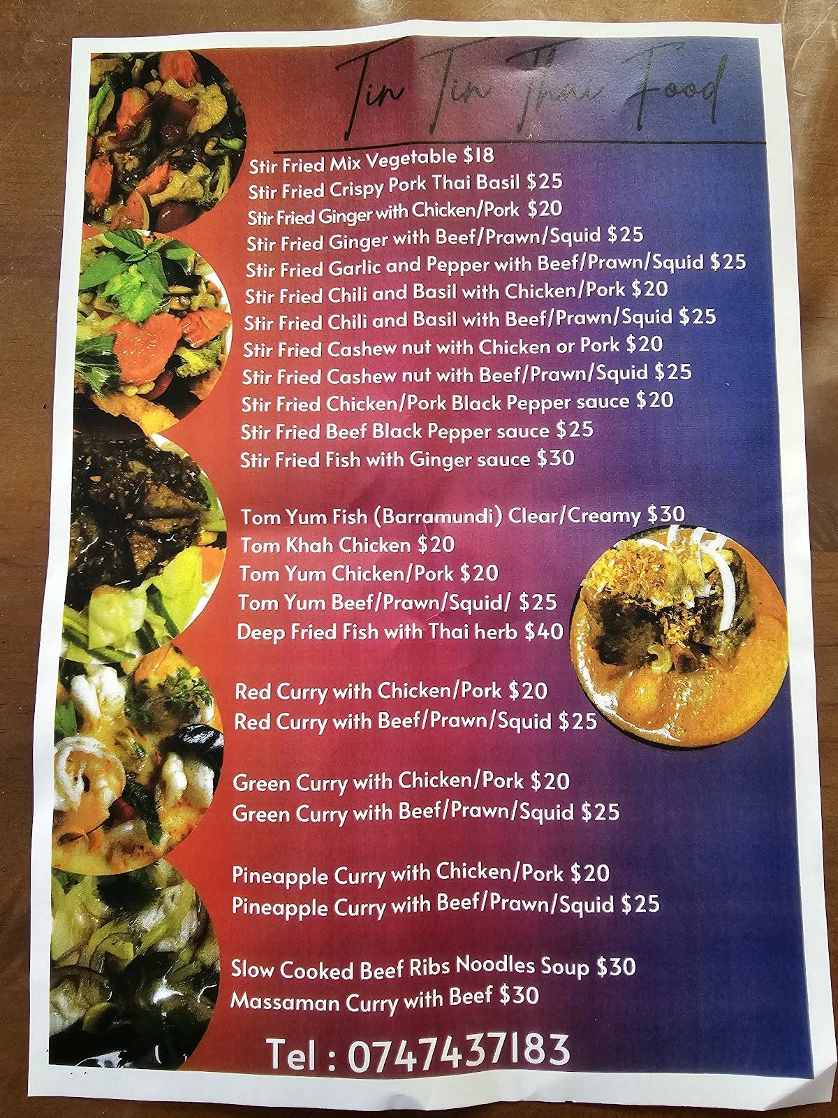 Carta del restaurante TinTin Thai Food, Mount Isa