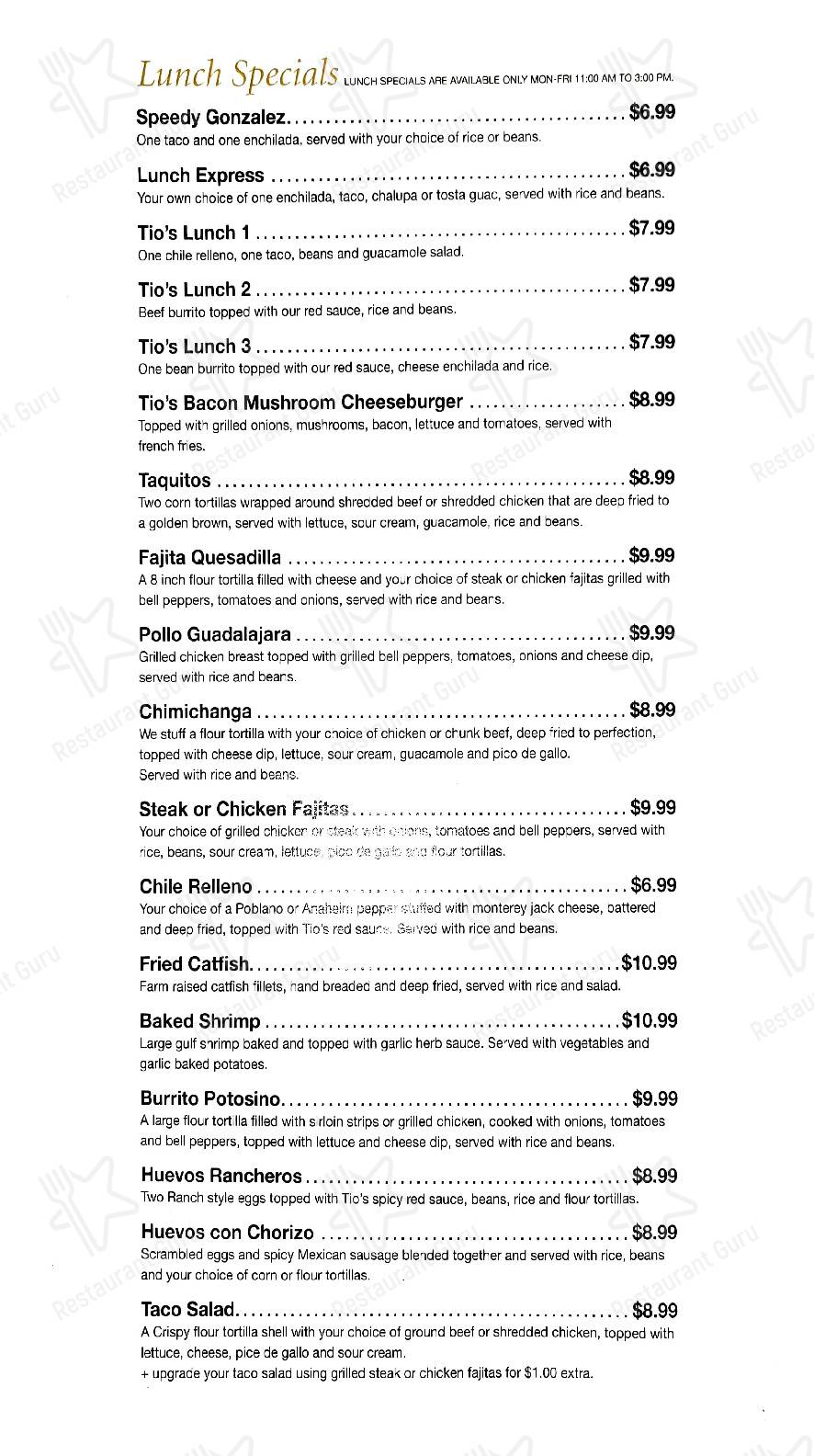 Menu at Tios Bar & Grill, Poplar Bluff