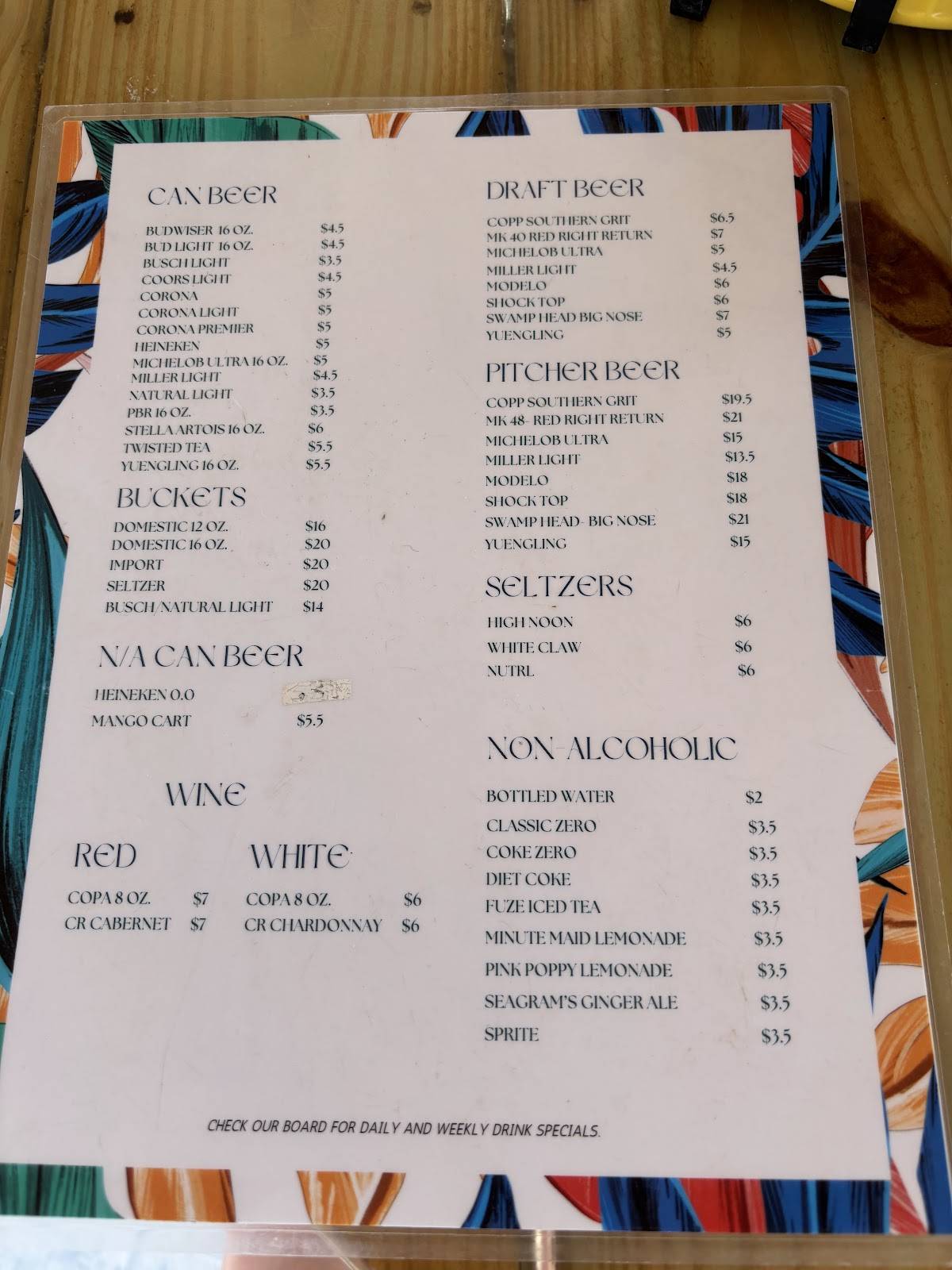 Menu at Tipsy Tarpon pub & bar, Crystal River