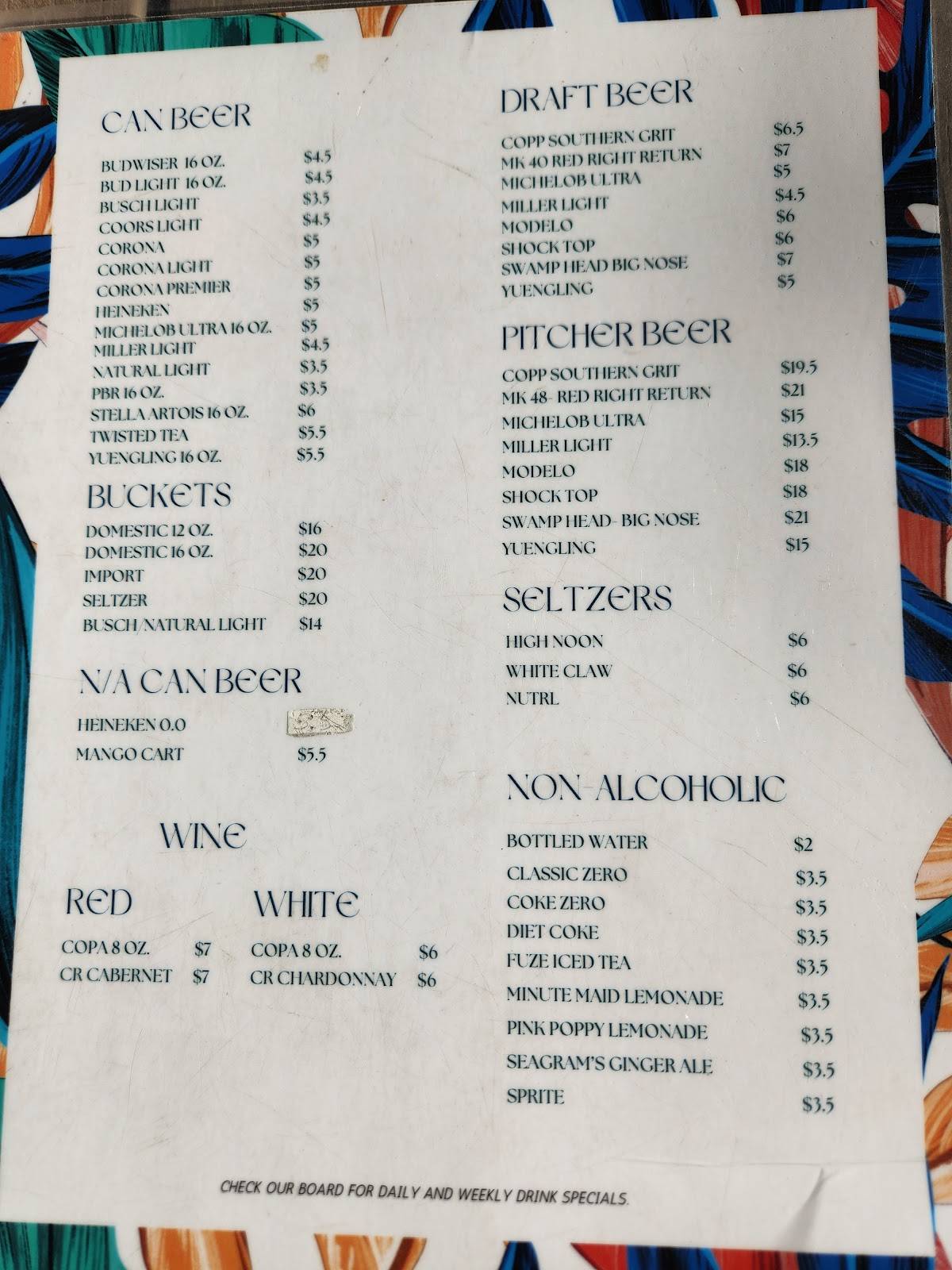 Menu at Tipsy Tarpon pub & bar, Crystal River