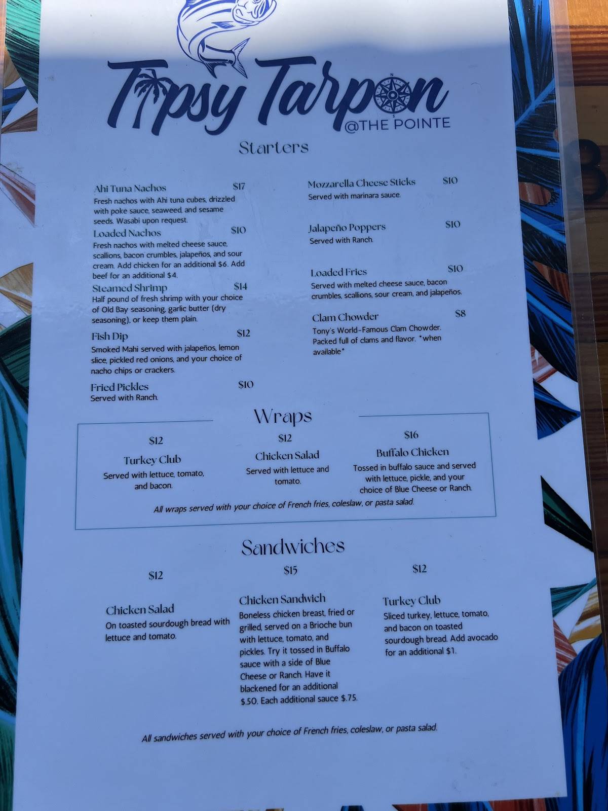 Menu at Tipsy Tarpon restaurant, Crystal River