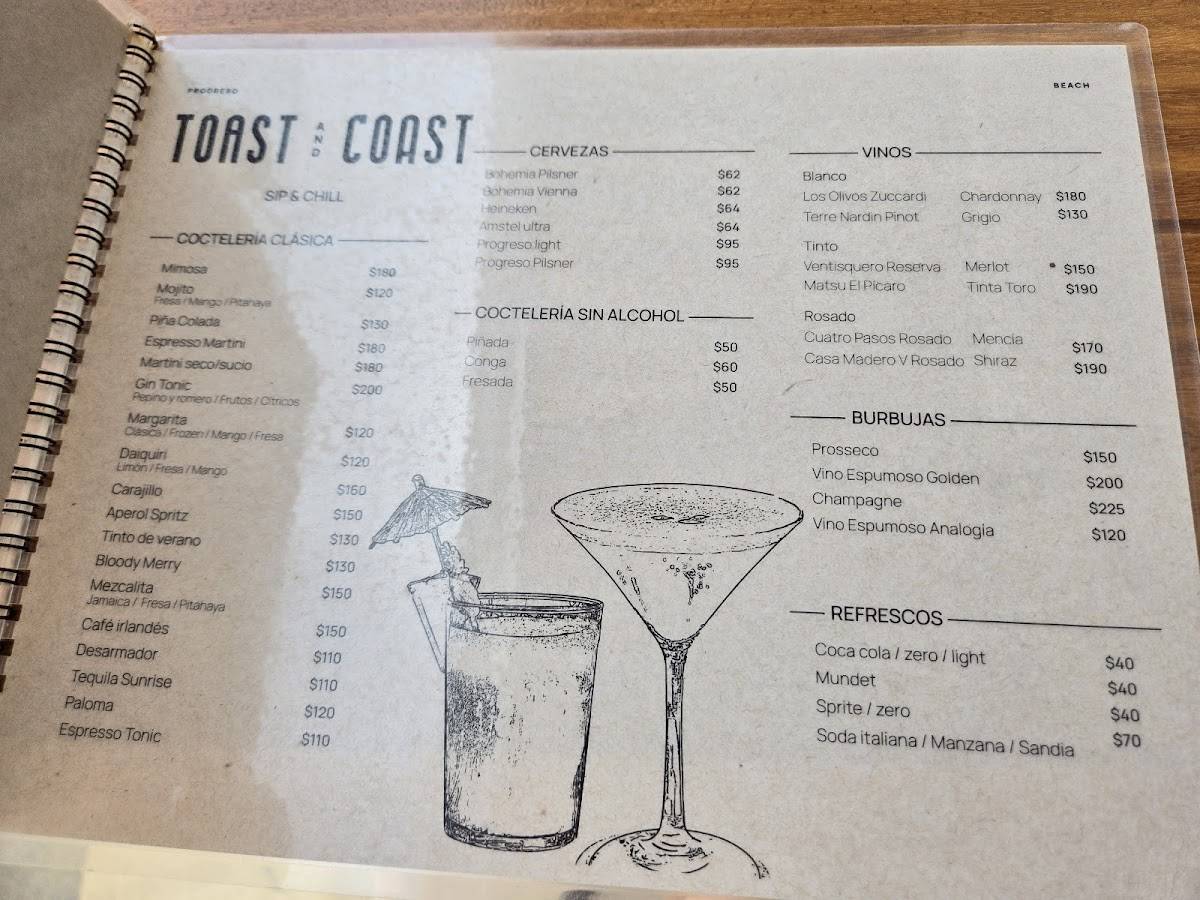 Menu at Toast and Coast restaurant, Progreso