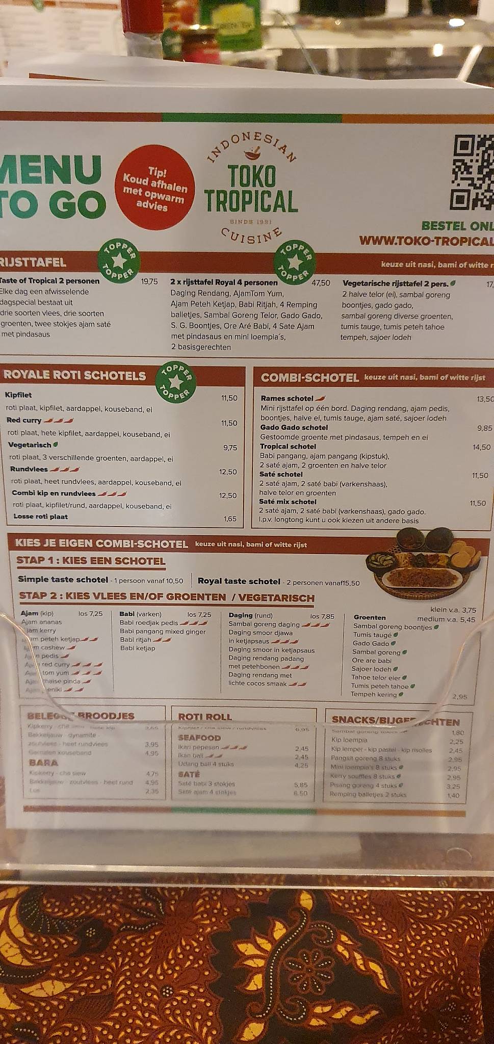 Menu at Toko Tropical, Vlaardingen