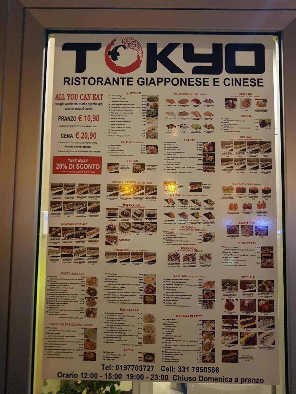 Menu at Tokyo restaurant, Savona