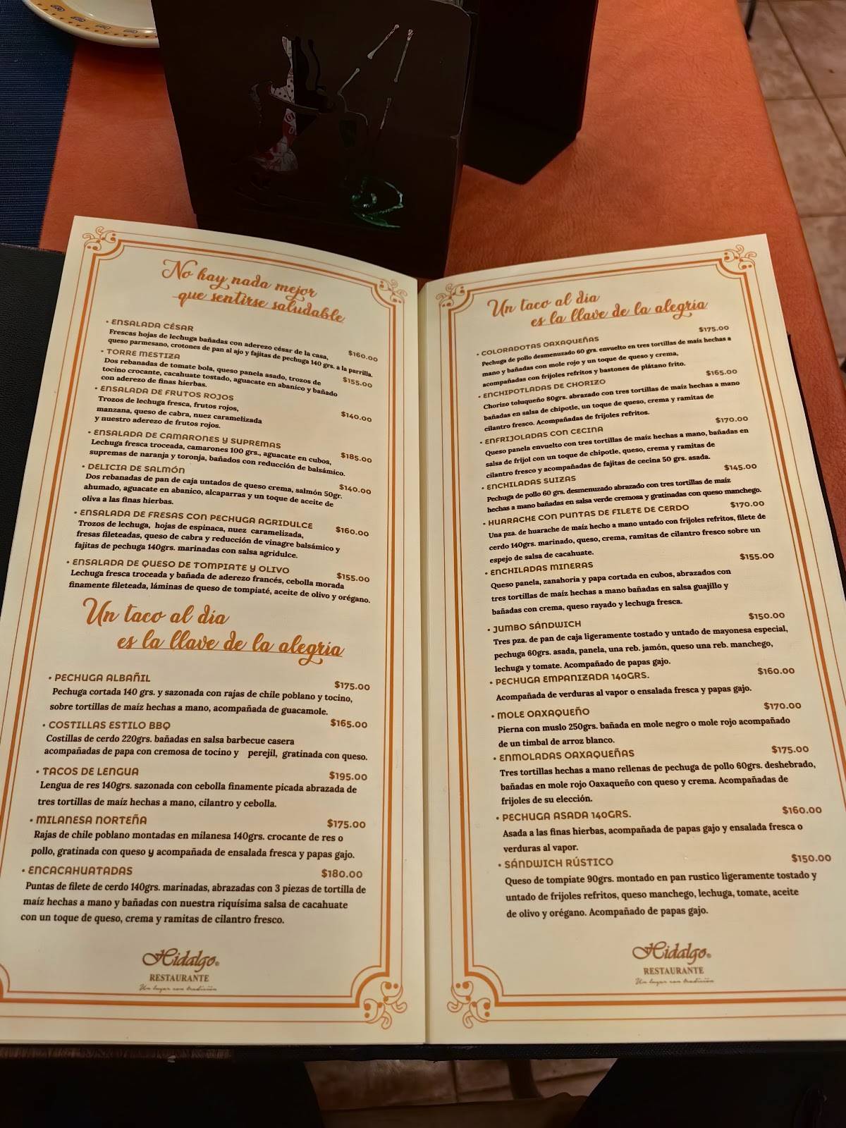 Carta de Hidalgo Restaurante, Toluca de Lerdo, Av. Miguel Hidalgo Ote. 231