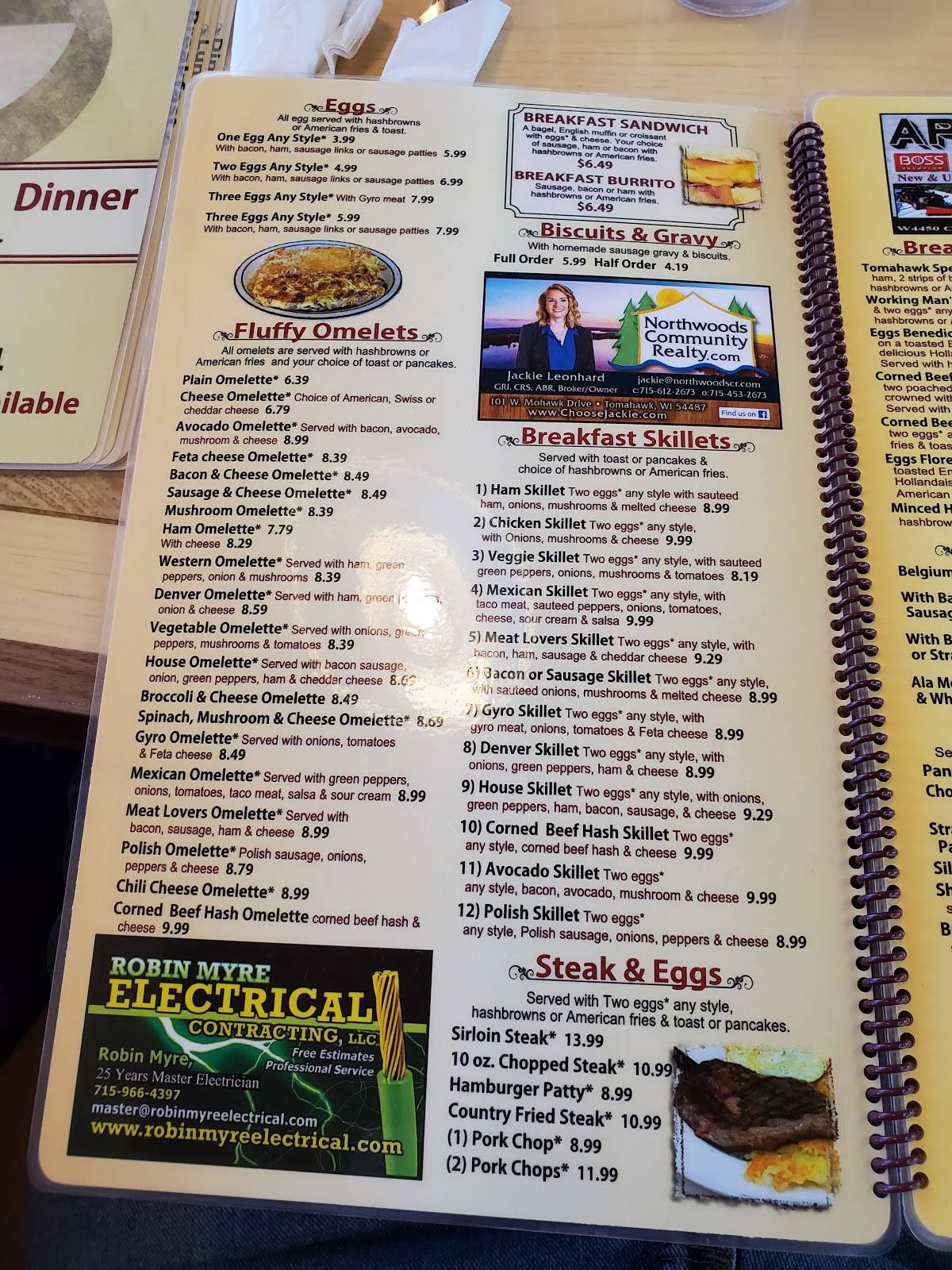 Menu at Tomahawk Family Restaurant, Tomahawk