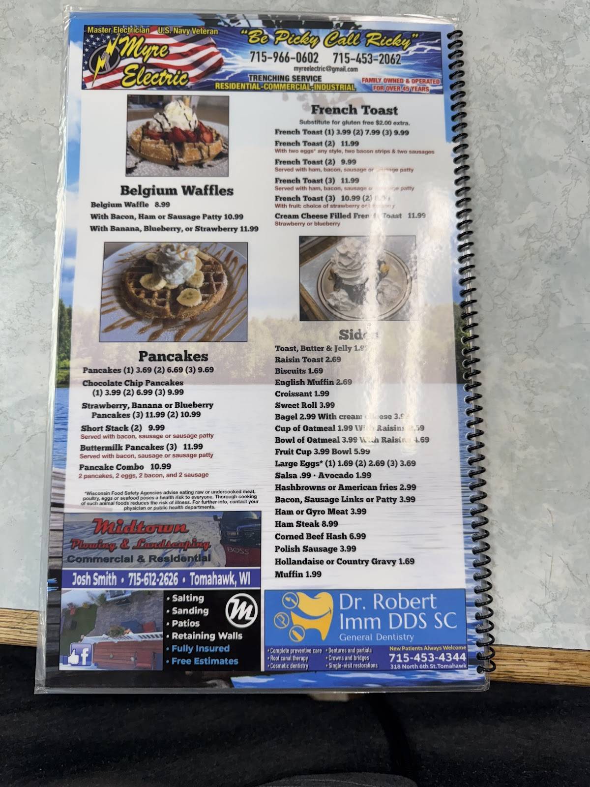 Menu at Tomahawk Family Restaurant, Tomahawk