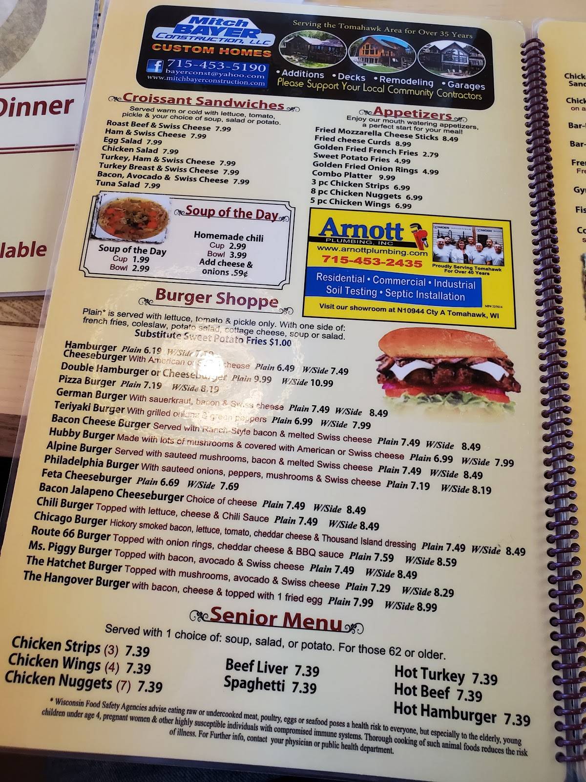 Menu at Tomahawk Family Restaurant, Tomahawk