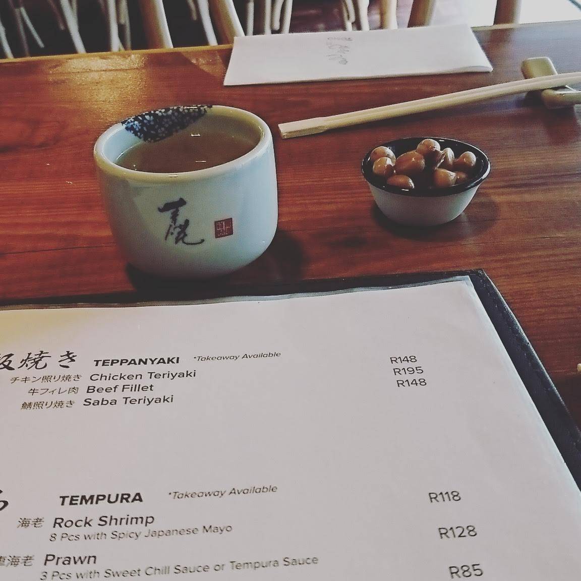 Menu at Tomo Restaurant, Cape Town