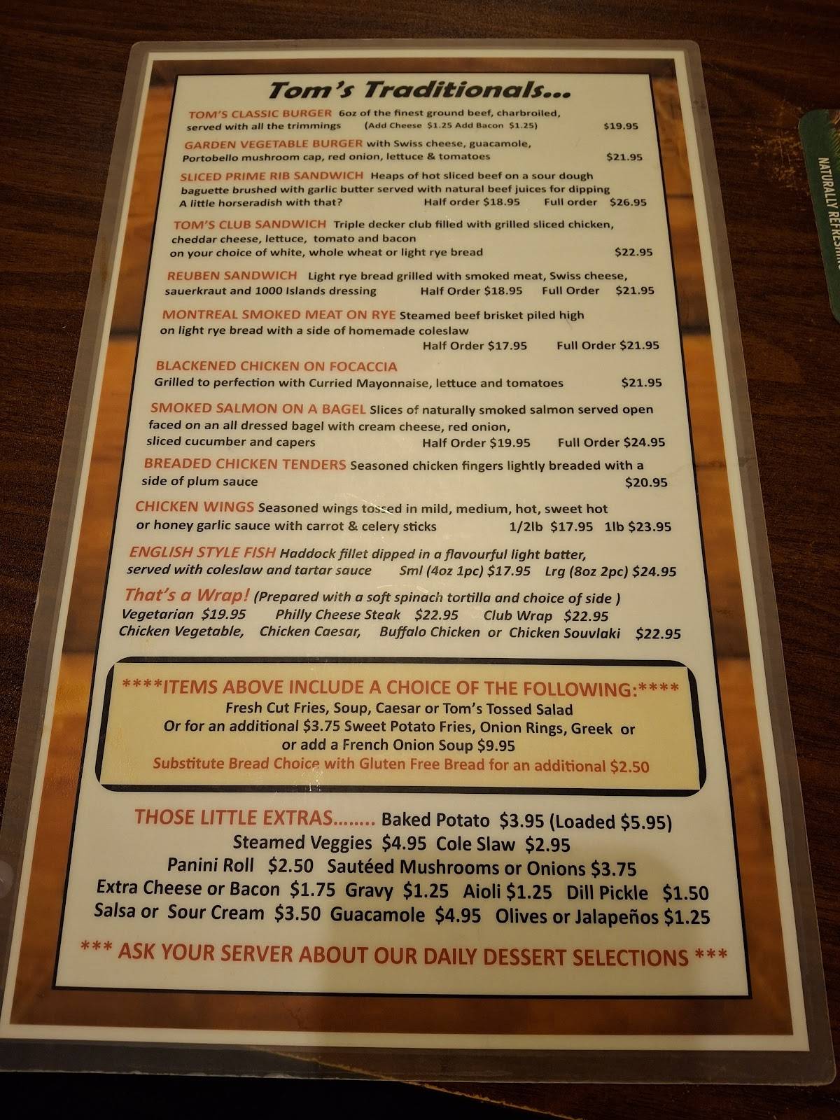 Menu at Tom's Place pub & bar, Kingston