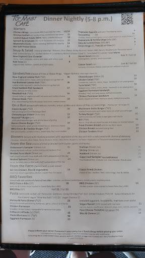 Menu at Top Mast Cafe, North Truro