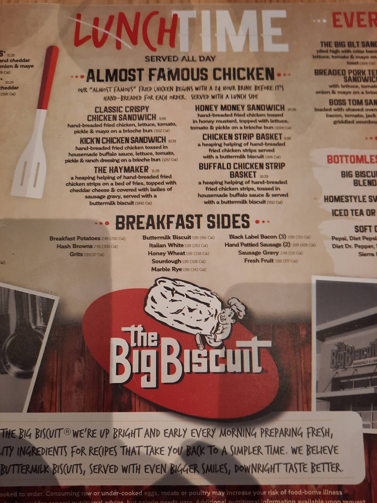 Menu at The Big Biscuit restaurant, Topeka