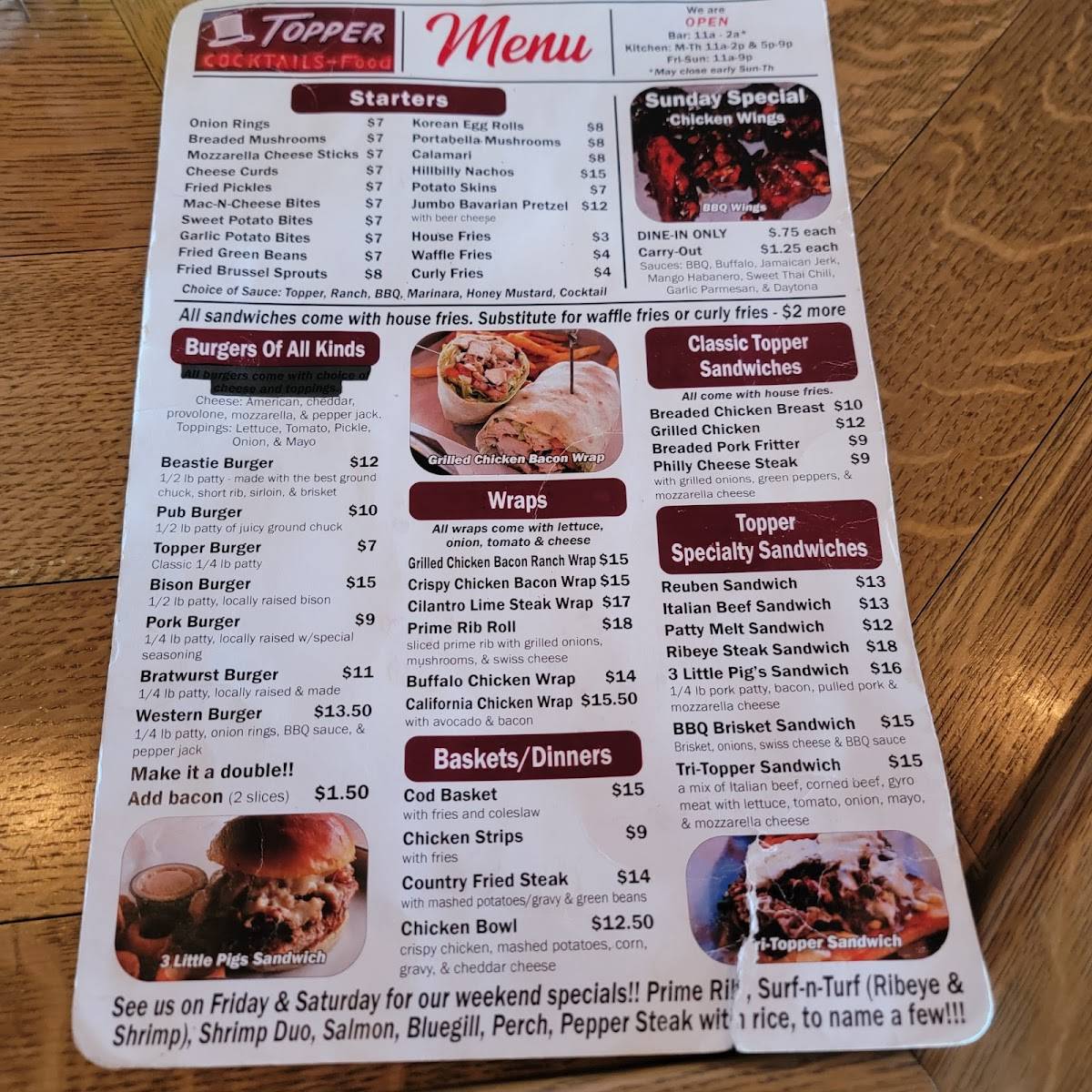 Menu at Topper pub & bar, Watseka, IL-1