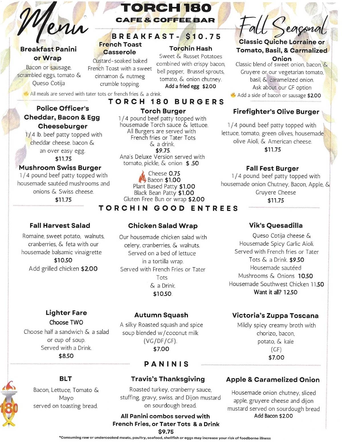 Menu at Torch 180 restaurant, Fowlerville