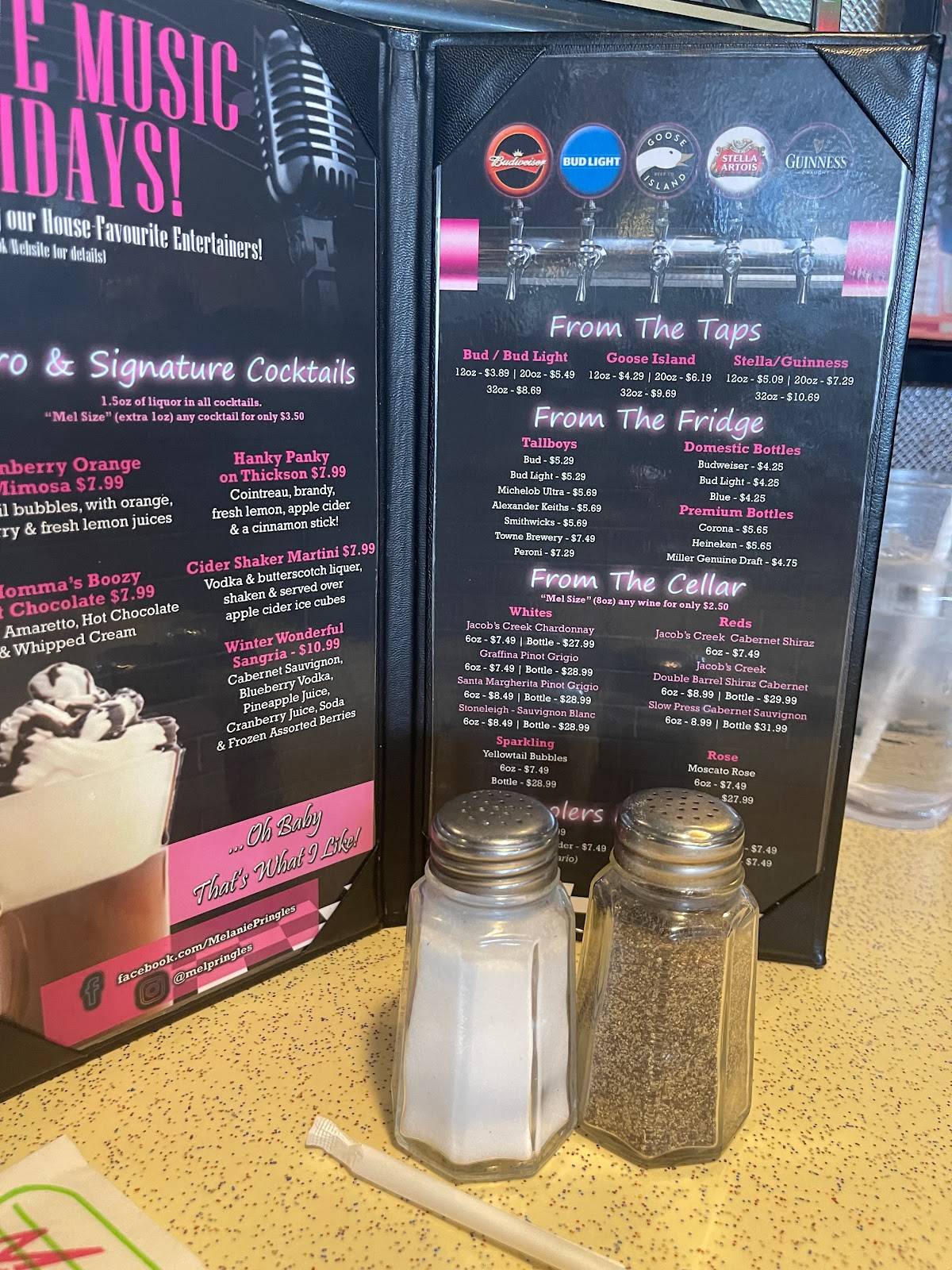 Menu at Melanie Pringles Restaurant, Whitby