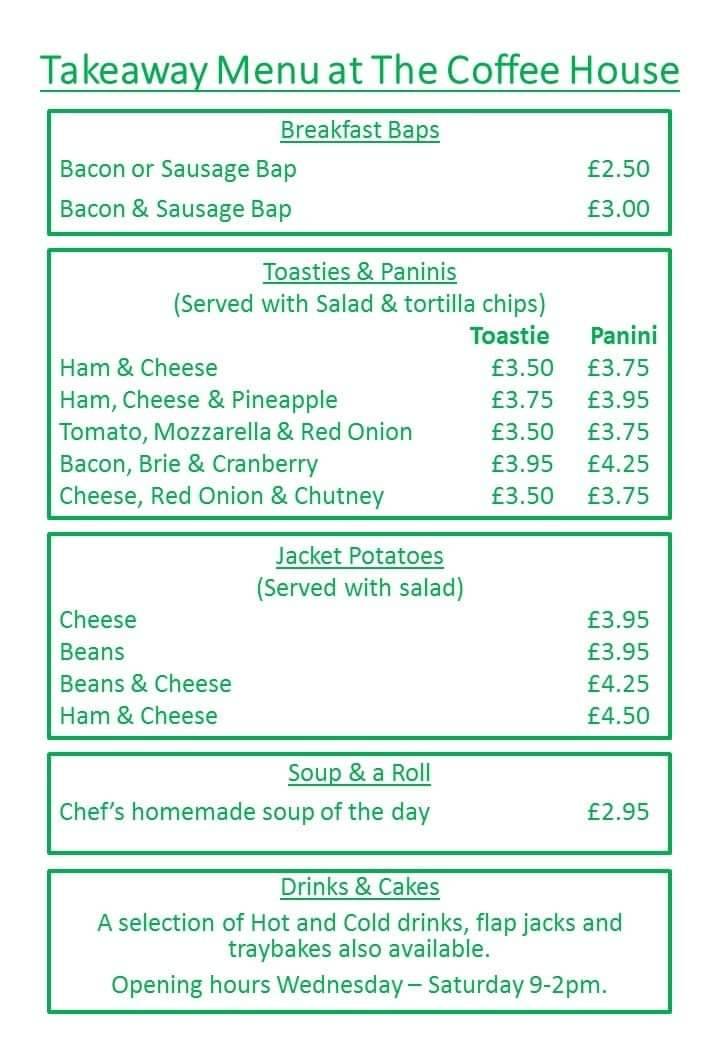 Menu at The Coffee House, Torquay