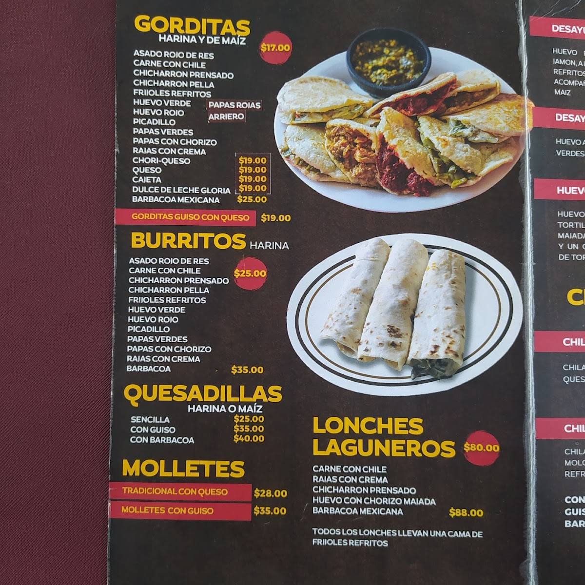 Carta del restaurante Gorditas Majaderas (Abasolo), Torreón