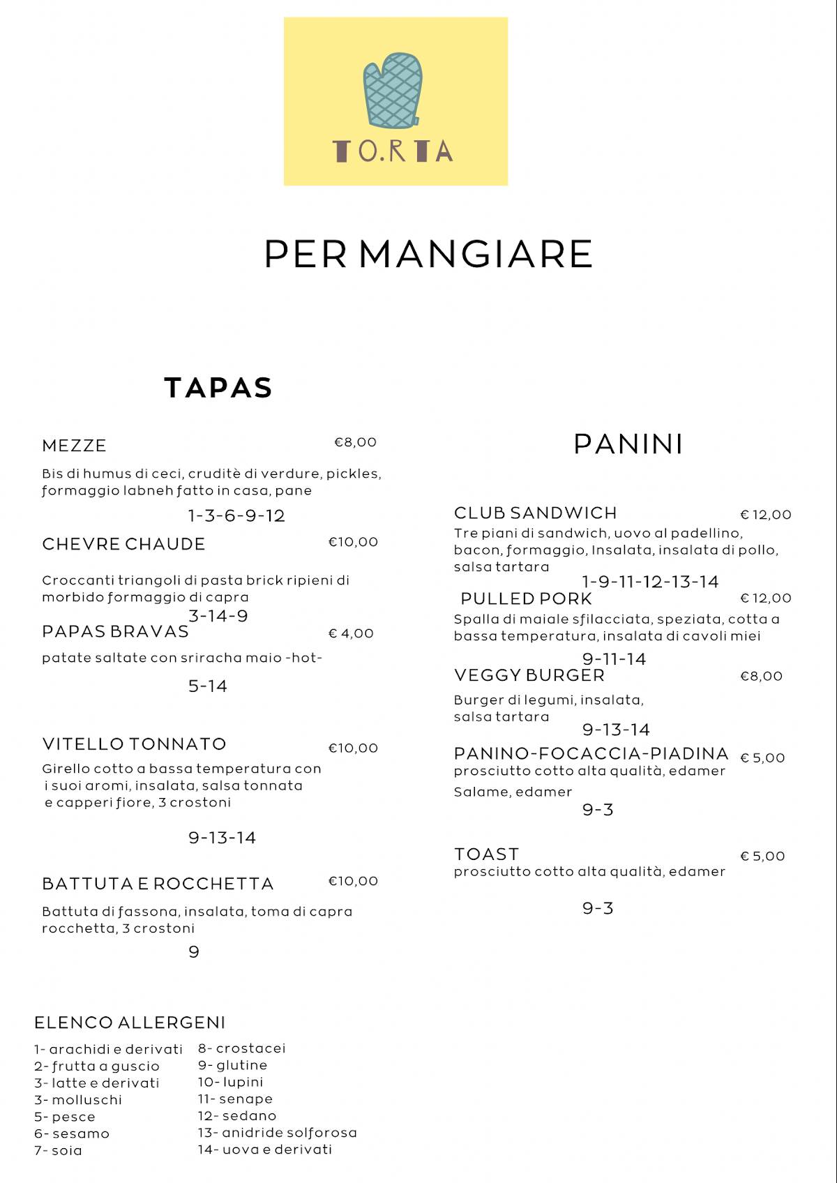 Menu at Torta pub & bar, Italy