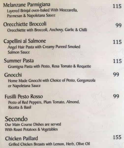 Menu at Tortellino d'Oro restaurant, Johannesburg, Oaklands Shopping Centre