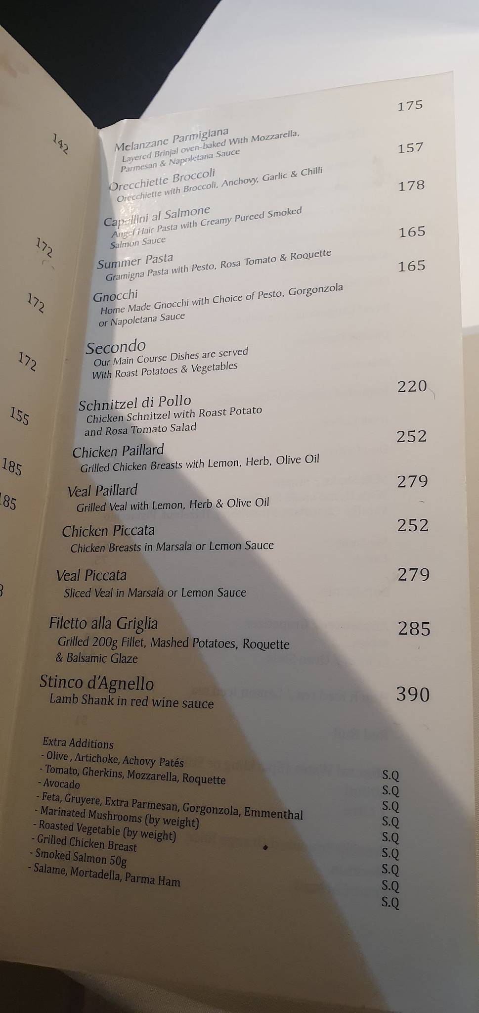 Menu at Tortellino d'Oro restaurant, Johannesburg, Oaklands Shopping Centre