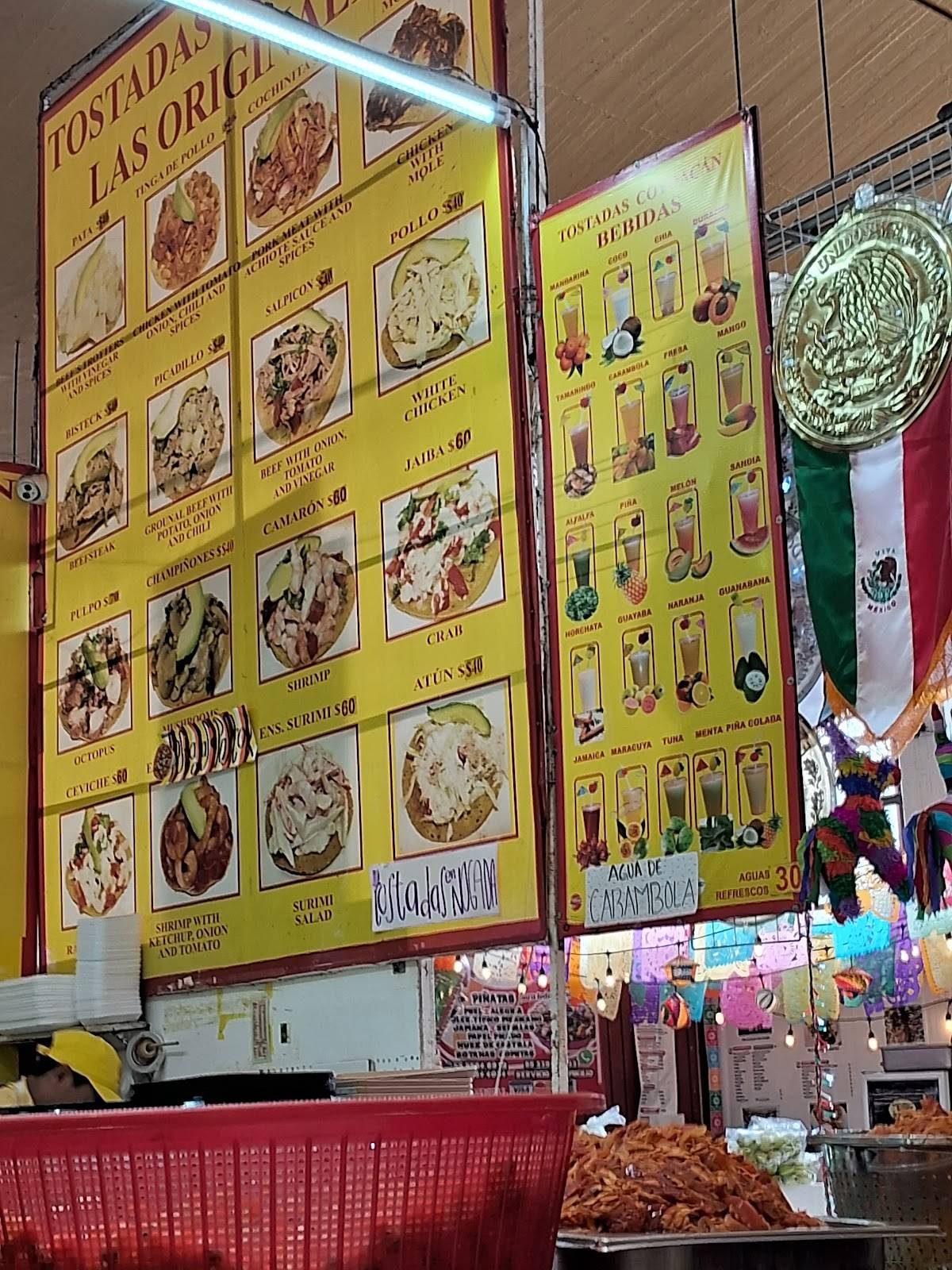Menu at Tostadas restaurant, Mexico City, Mercado de Coyoacán